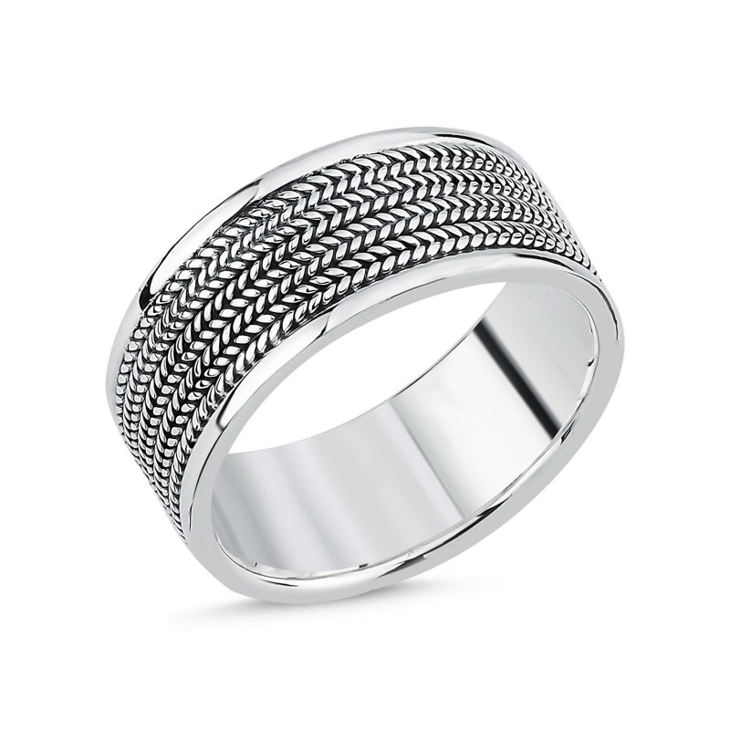 Oxidised Knitted Pattern Band Ring in Silver – Zehrai